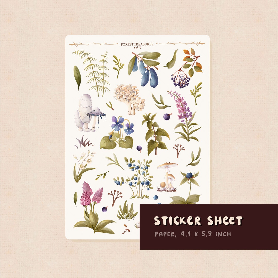 Treasures Stickers Fall Nature Shaggy Ink Cap Forest Trees Honeysuckle ...