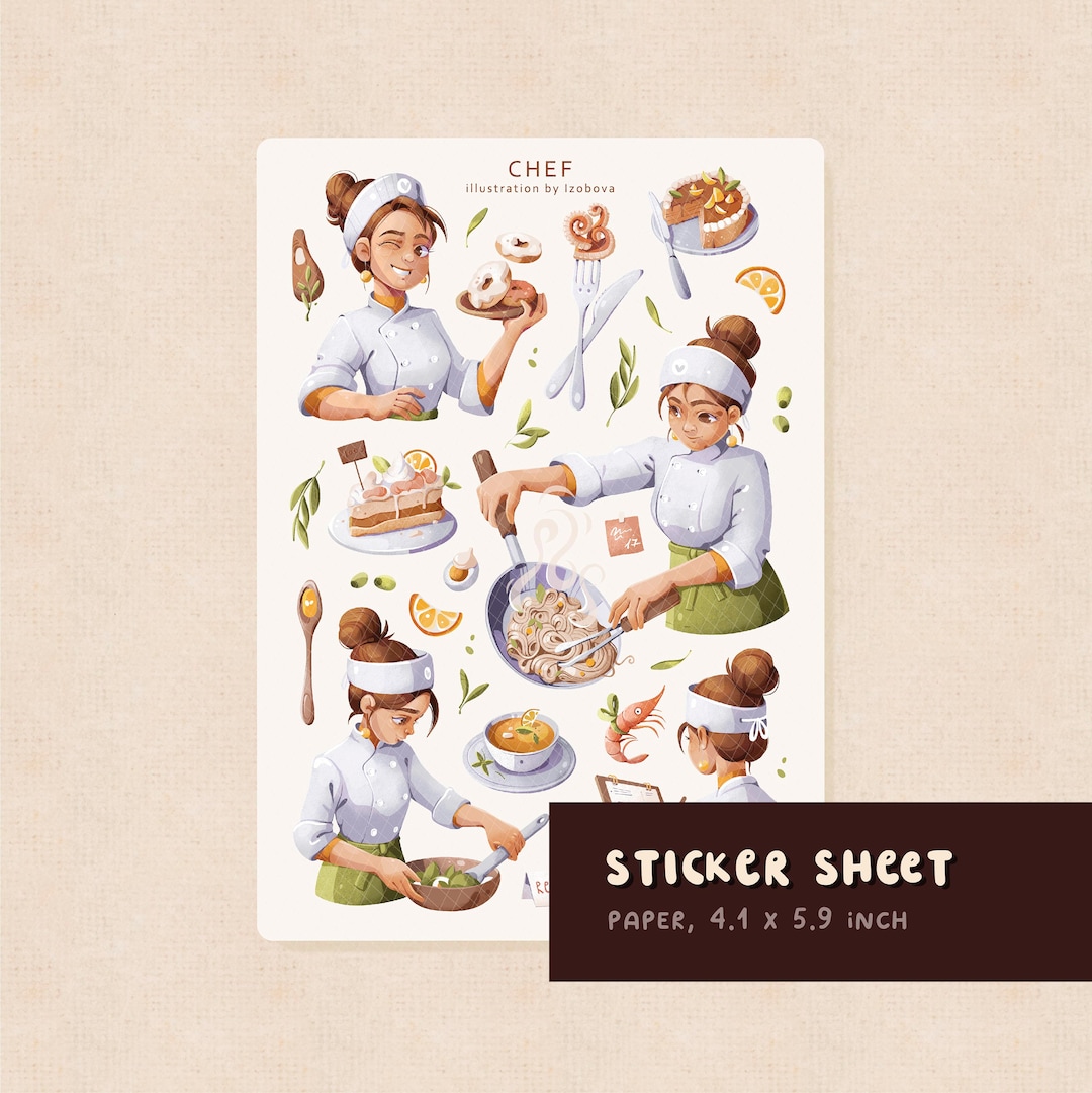 Sticker Sheet Chef Cook Stickers Food Cooking Gift Sister Aesthetic ...