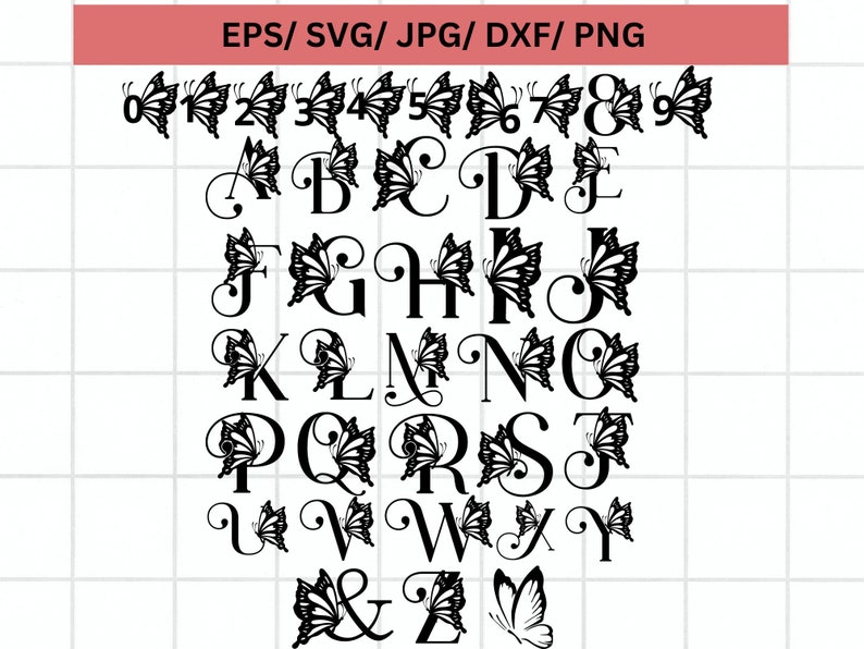 Butterflies Alphabets Svg Bundle Butterfly Silhouette Design Layout