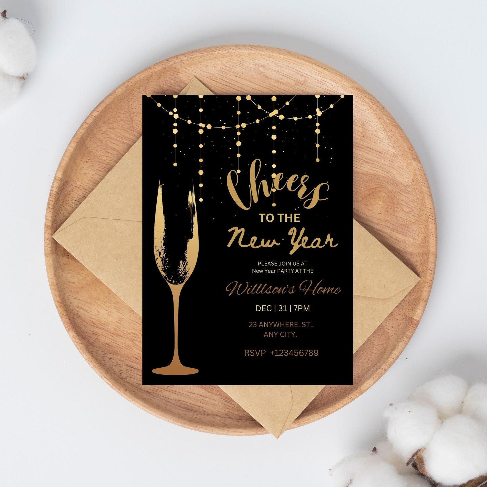 Cheers to the New Year Invitation/editable New Year Invitation Card ...
