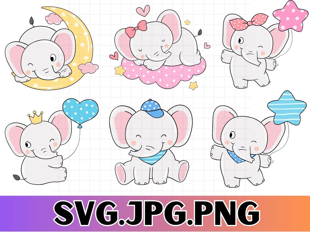 Baby Elephant SVG Sweet Elephant Moon Layered Cut File Baby Shower ...