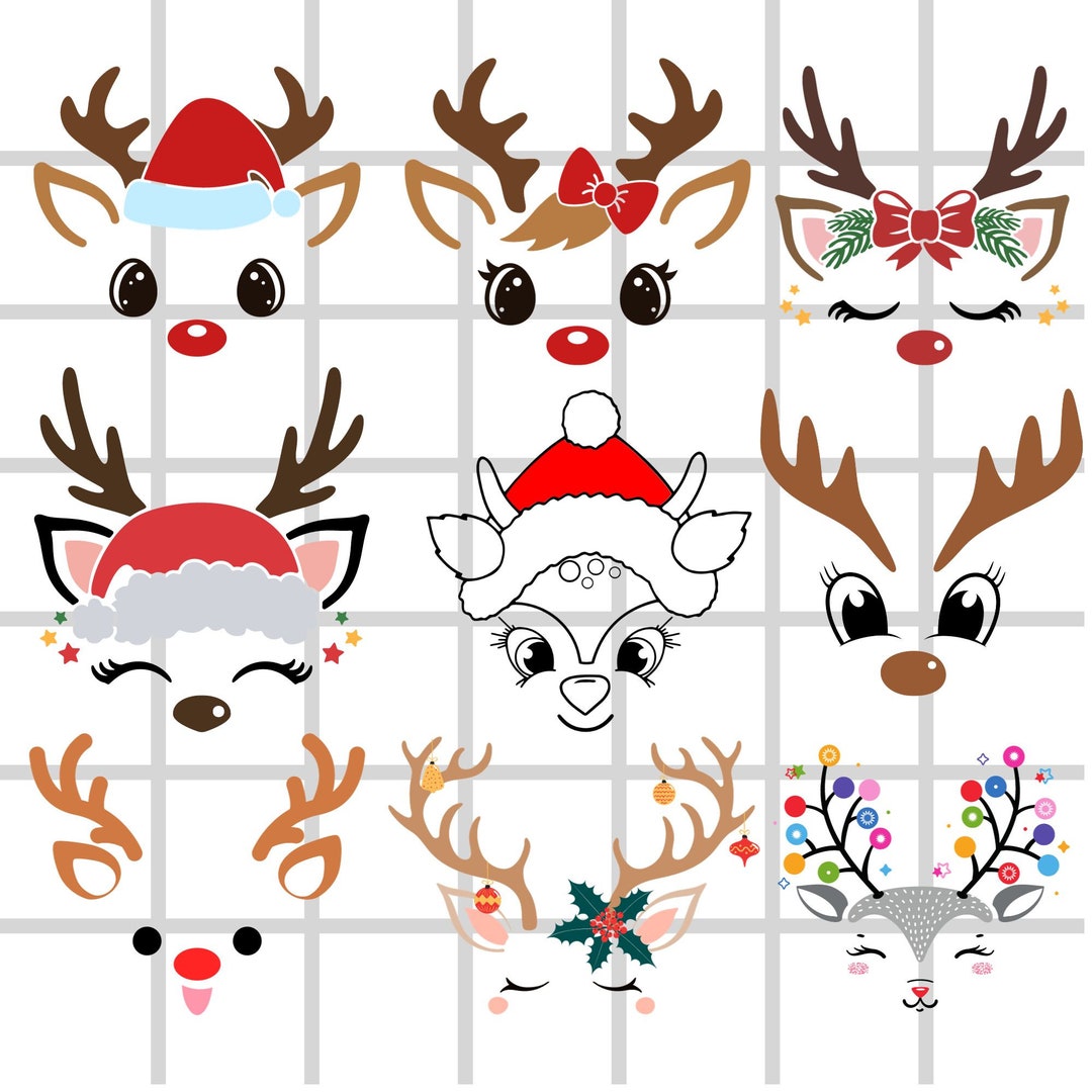Christmas Reindeer Faces SVG Bundle, Reindeer SVG, Girl Reindeer SVG ...