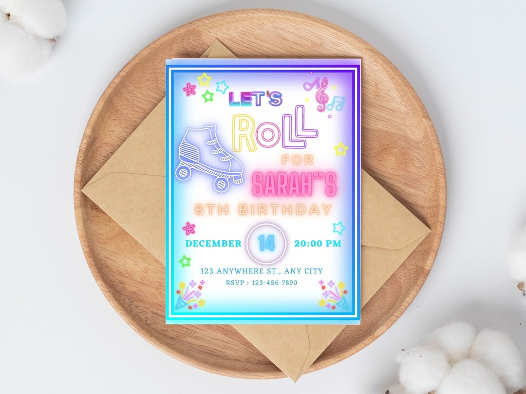 Neon Birthday Invitation/birthday Invitation Card/neon - Etsy