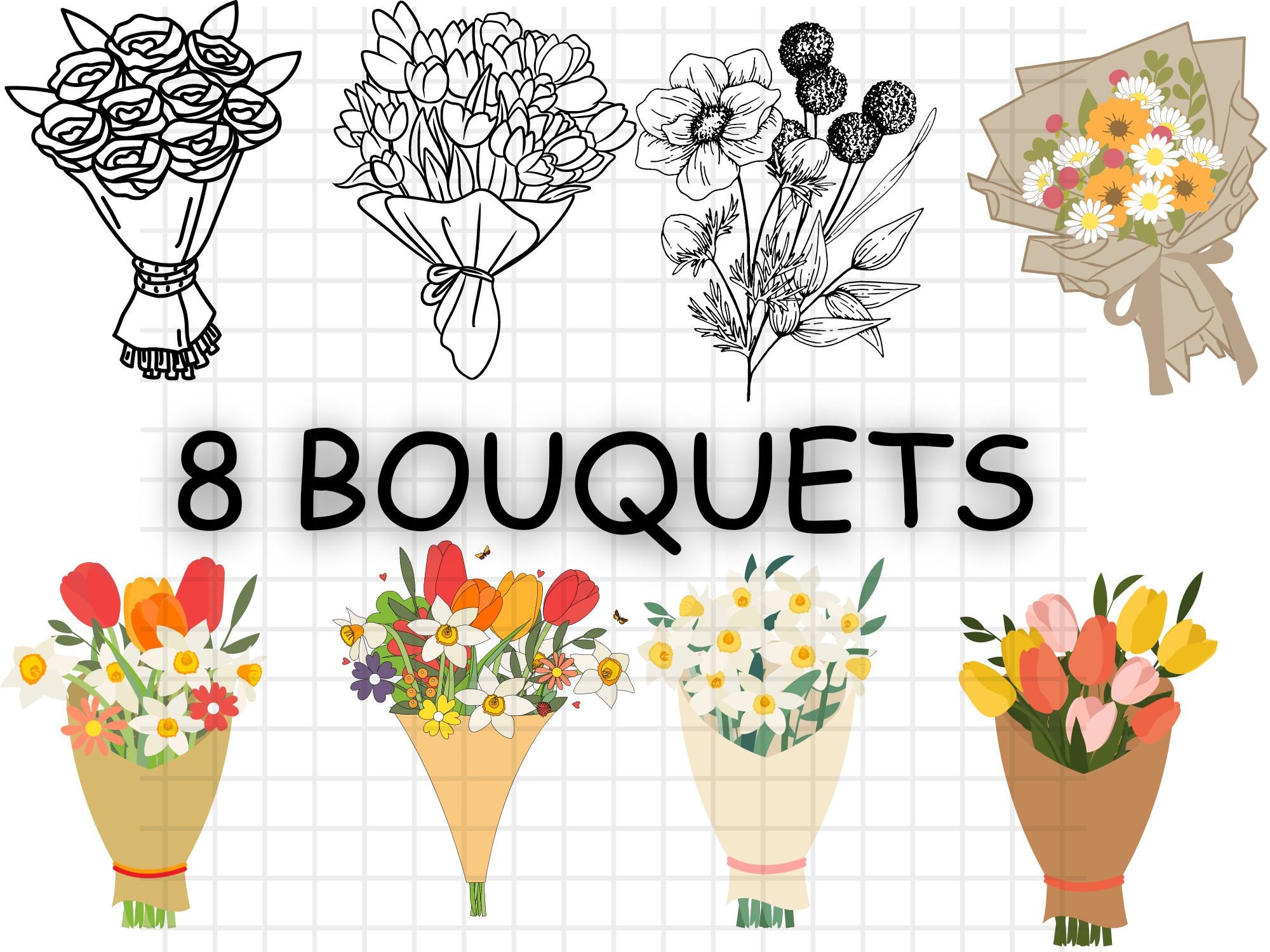 Bouquet Svg Bundle Flowers Svg Png Hand Drawn Floral Svg Wildflowers ...