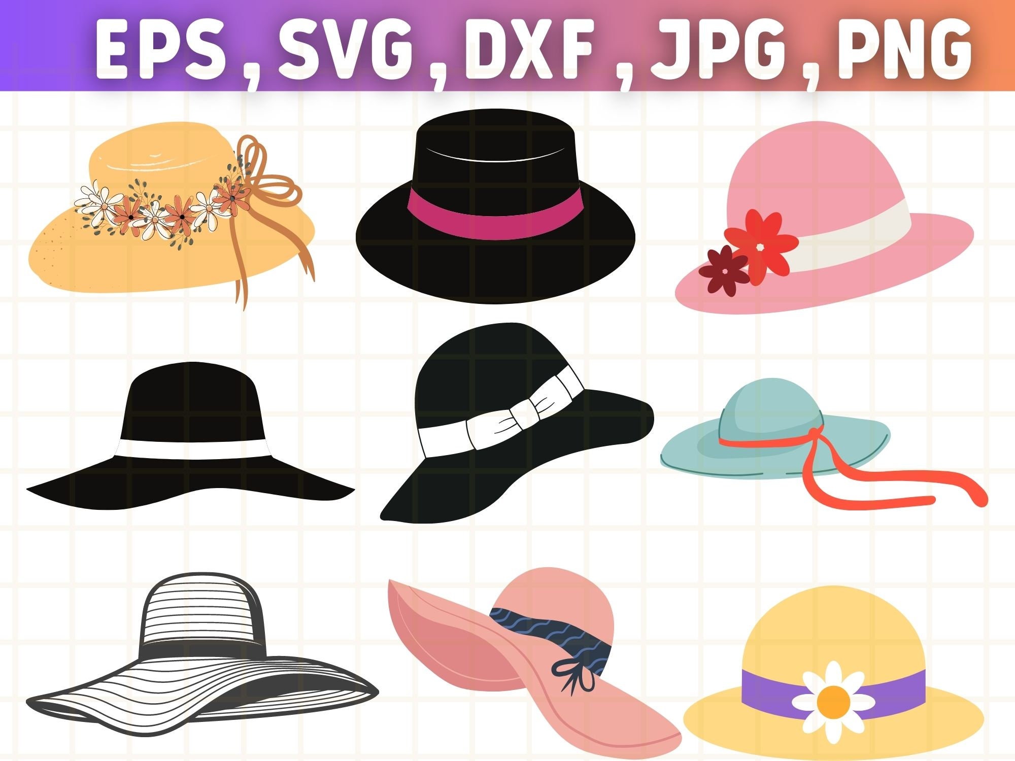 Womans Hat Svg Summer Hats Svg Summer Svg Girls Hats Svg Hats SVG Large ...