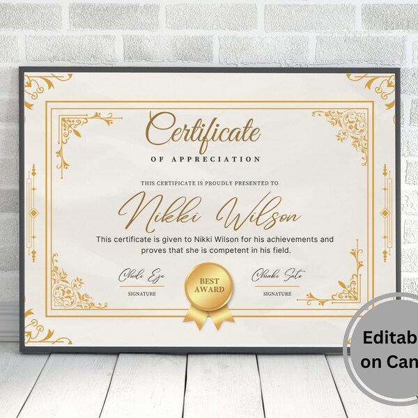 Church Certificate of Appreciation Template - Etsy
