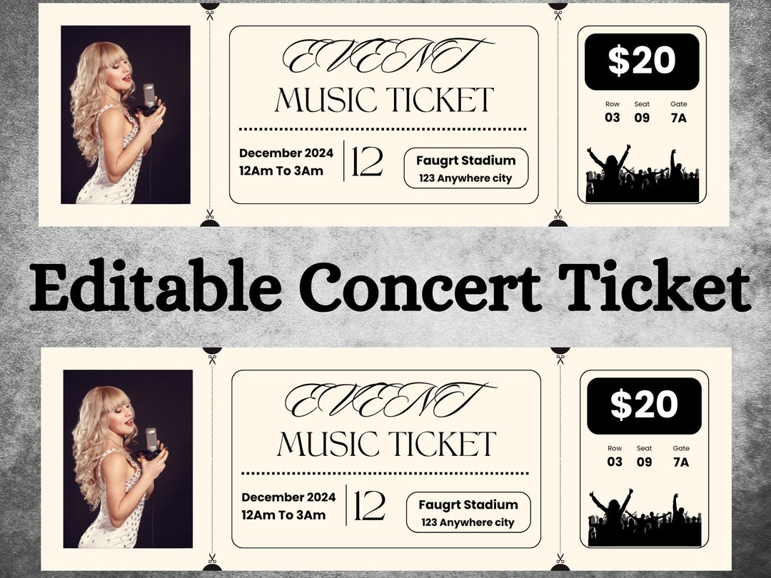 Editable Concert Ticket, Editable Concert Ticket Canva Template ...