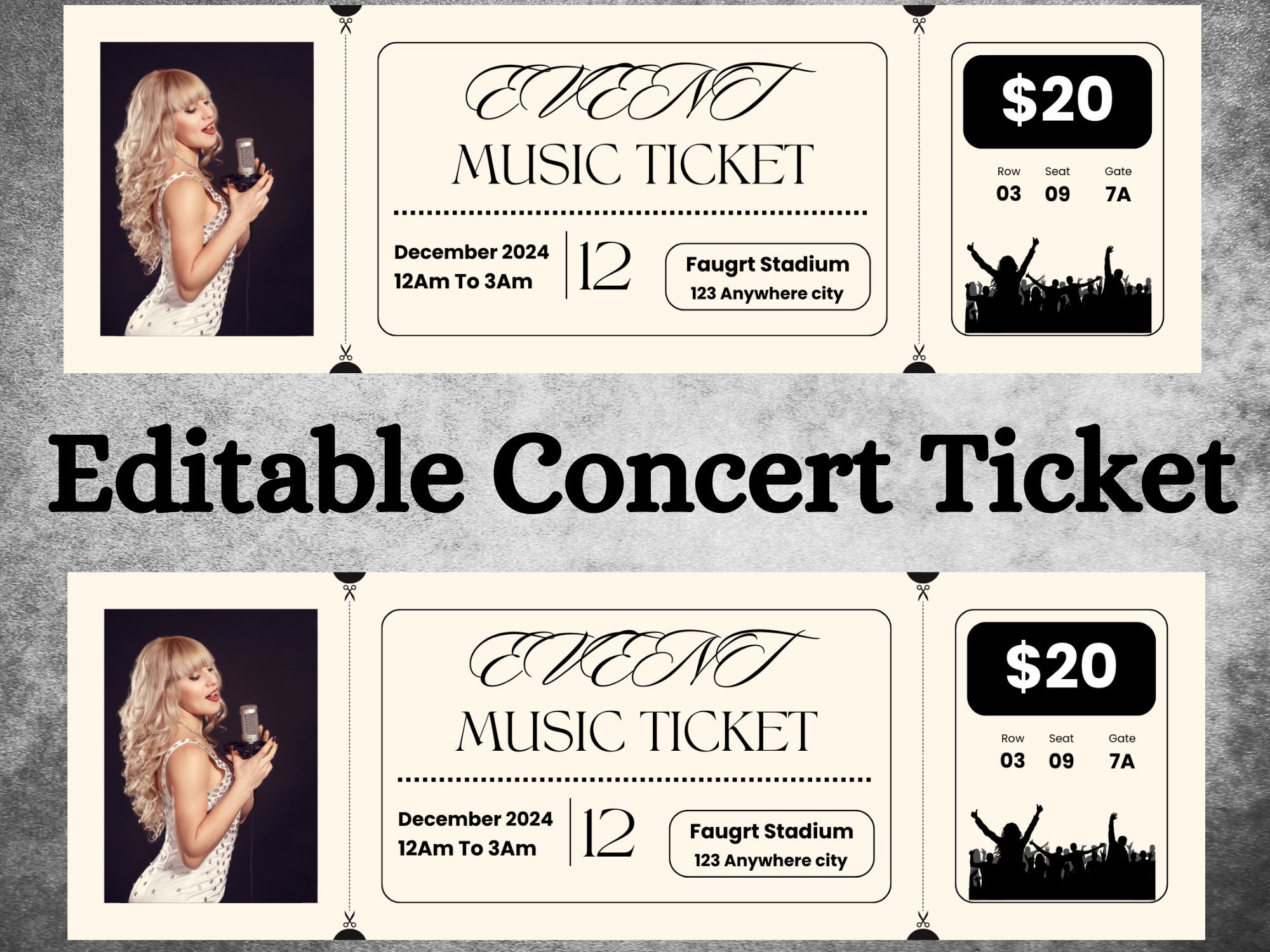 Editable Concert Ticket, Editable Concert Ticket Canva Template ...