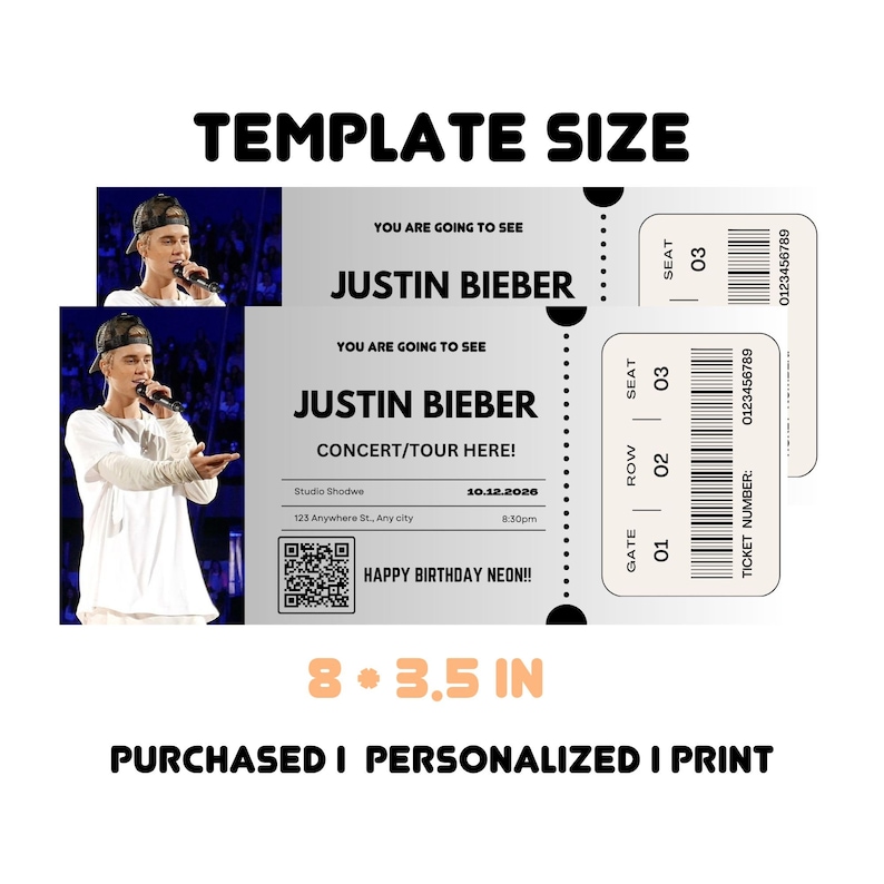 Editable Concert Ticket Template, Custom Concert Ticket Gift, DIY Event ...