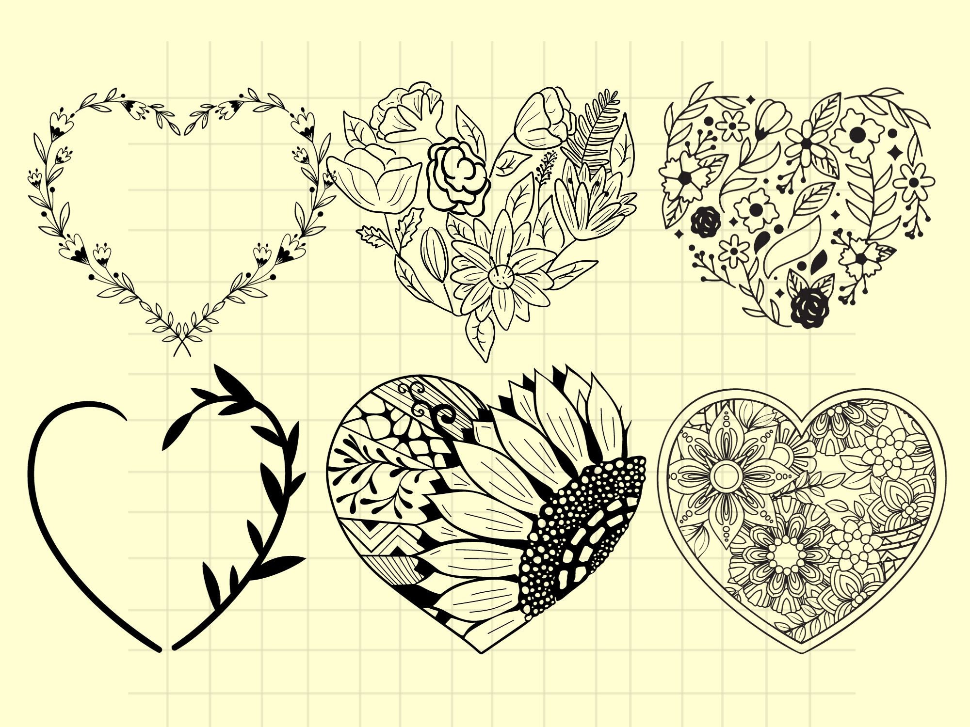 Flower Heart SVG Floral Heart SVG Flower Svg Floral Svg - Etsy