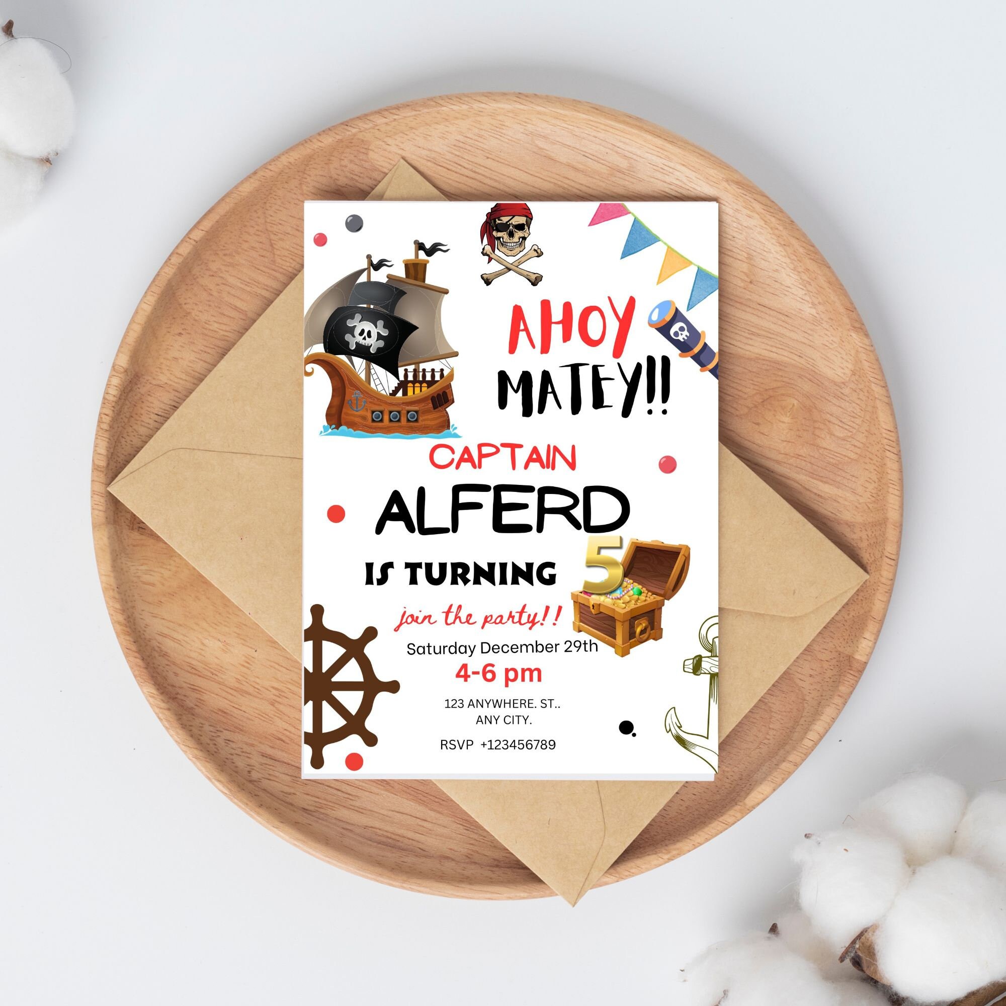 Pirates Birthday Card Invitation Template/pirates Birthday Card/pirates ...