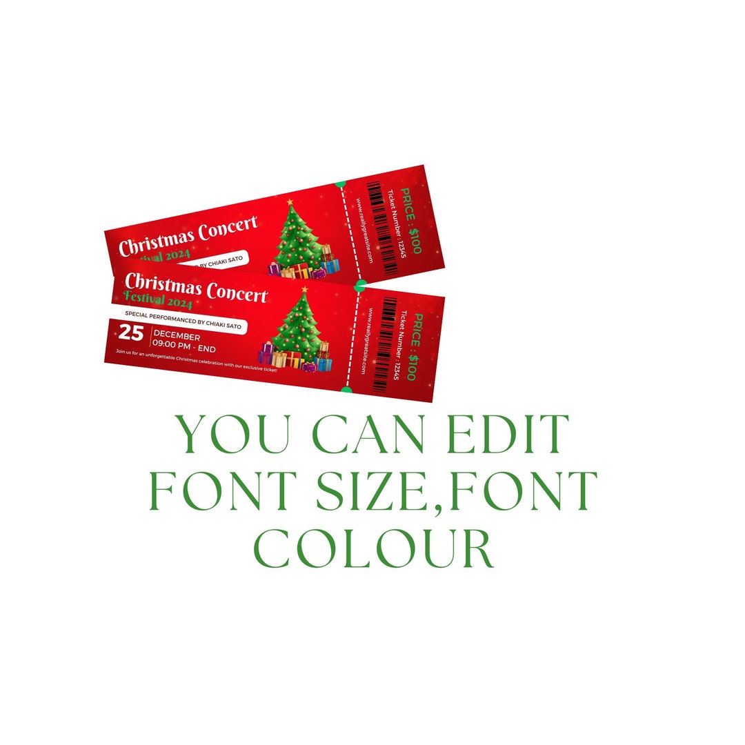 Christmas Concert Ticket Template, Editable Event Ticket Canva Template ...
