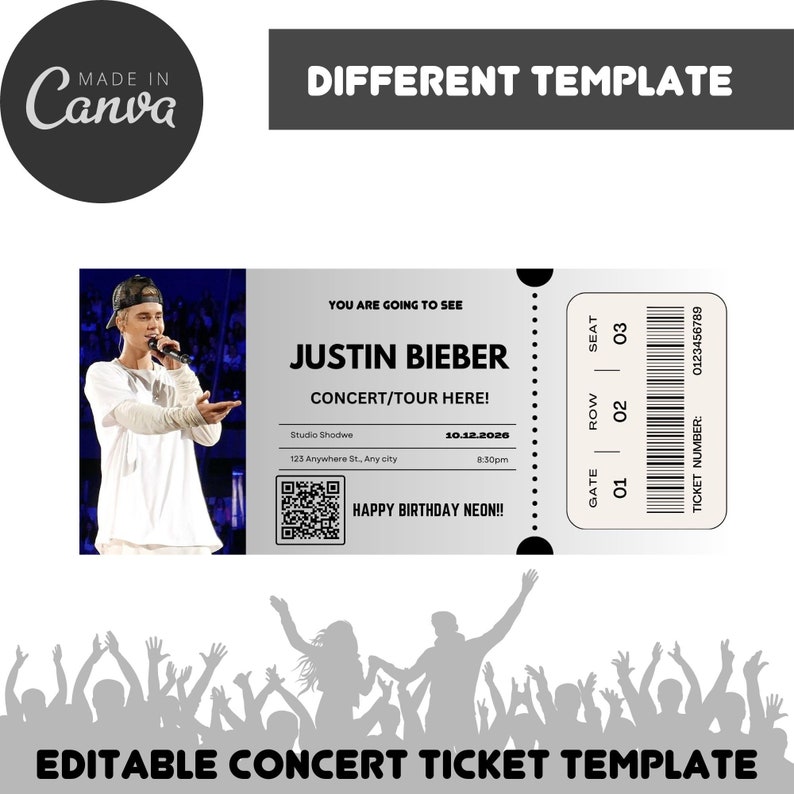 Plantilla de entrada de concierto editable, regalo de entrada de ... Plantilla de entrada de concierto editable, regalo de entrada de ...