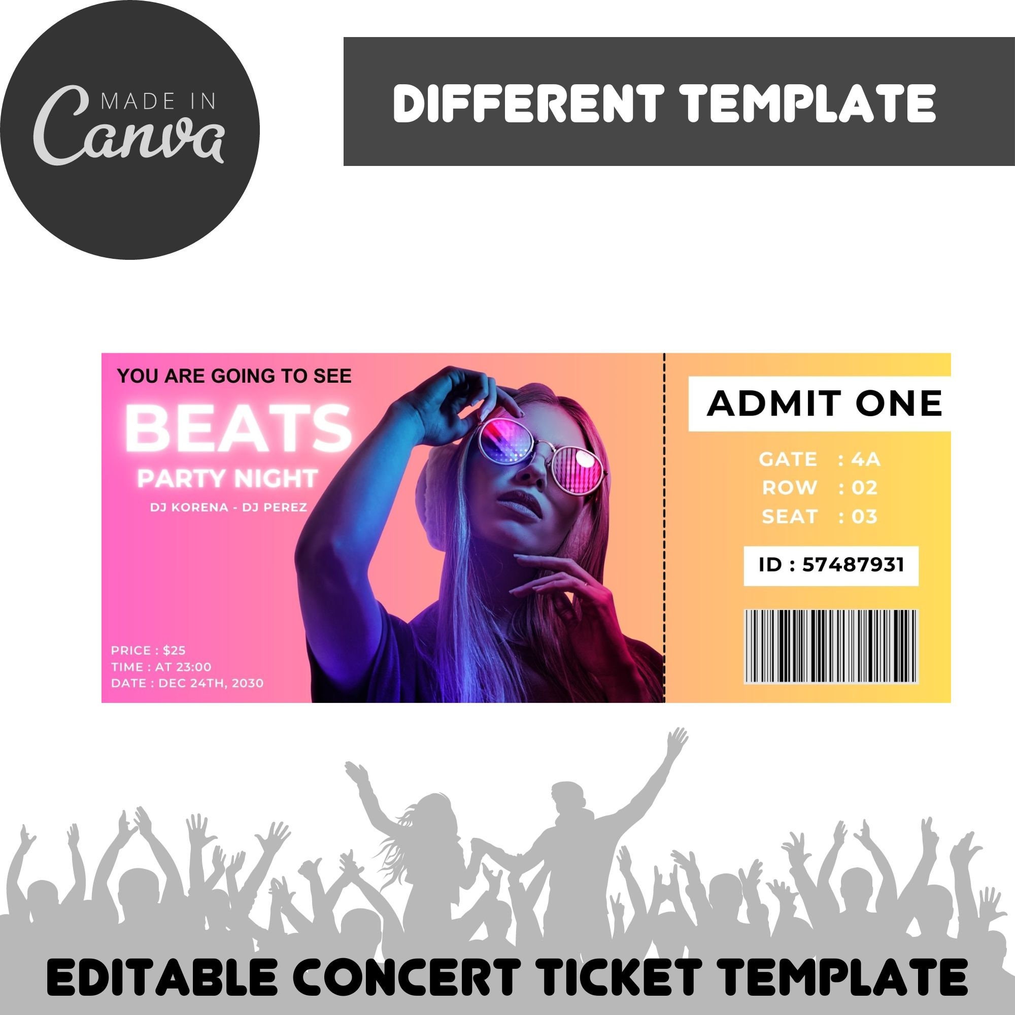 Editable Concert Ticket Template, Custom Concert Ticket Gift, DIY Event Ticket, Surprise ...
