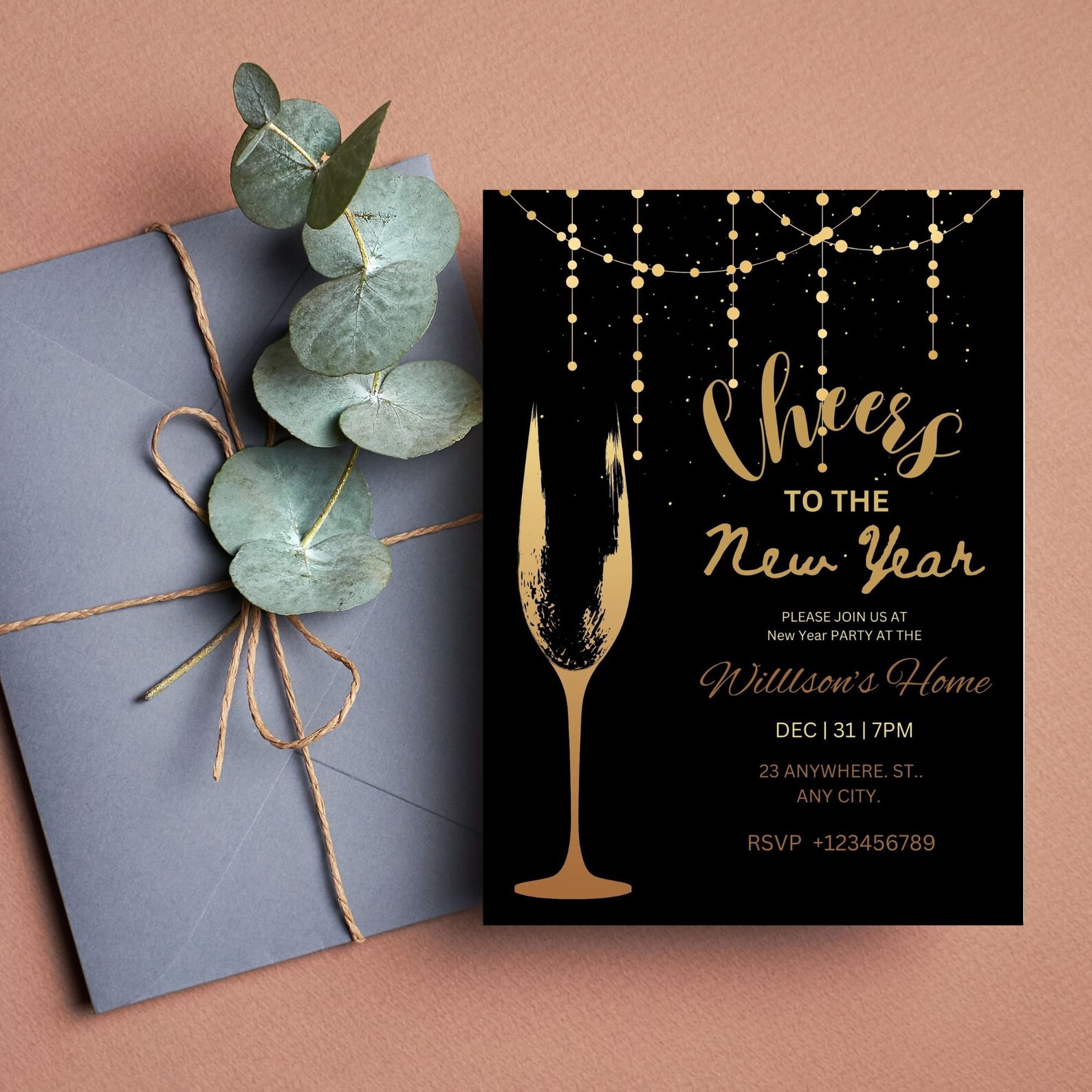Cheers to the New Year Invitation/editable New Year Invitation Card ...