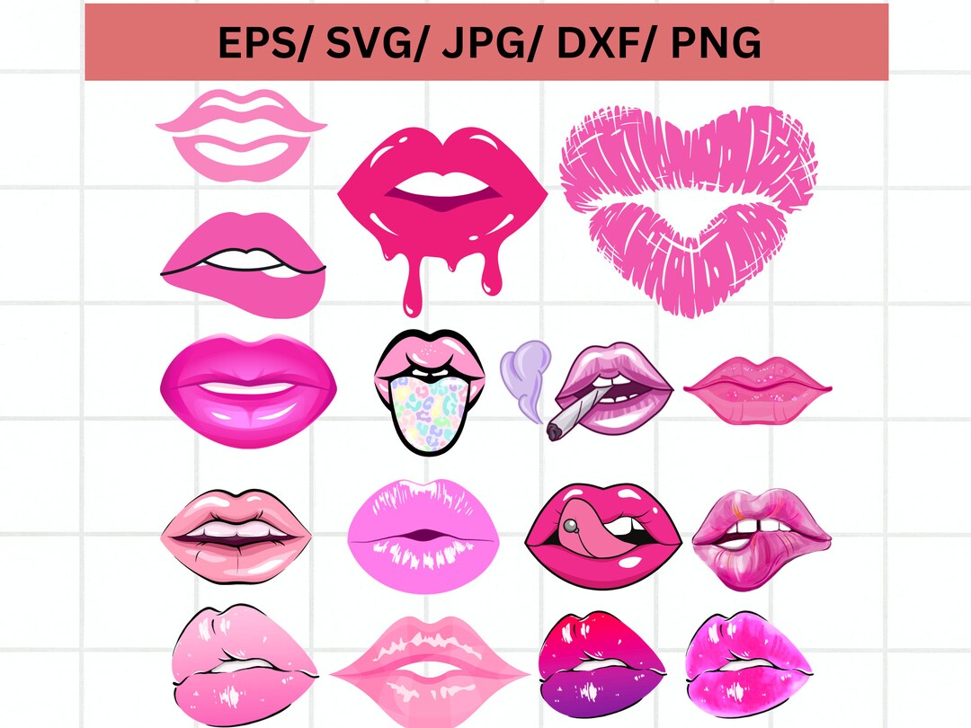 Pink Lips Svg Bundle/ Lips Clipart/ Lips Png File/ Lipstick Svg/kisses ...