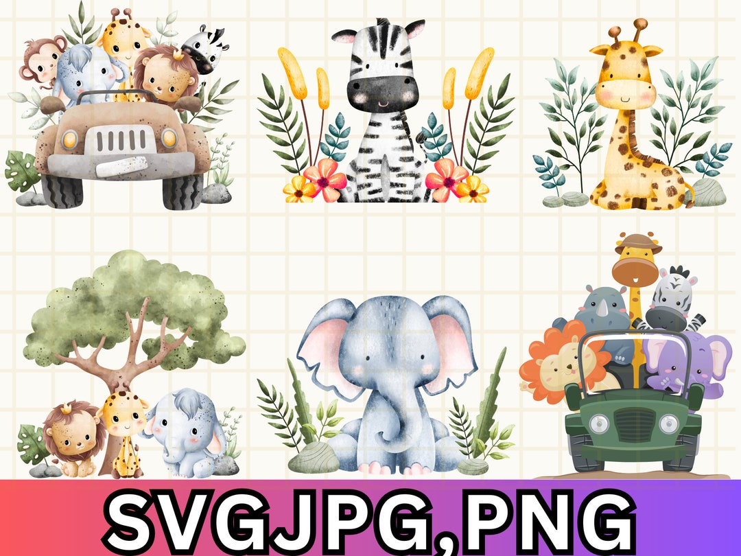 Safari Animals SVG Safari Svg Watercolor Safari Animals Clipart Cute ...