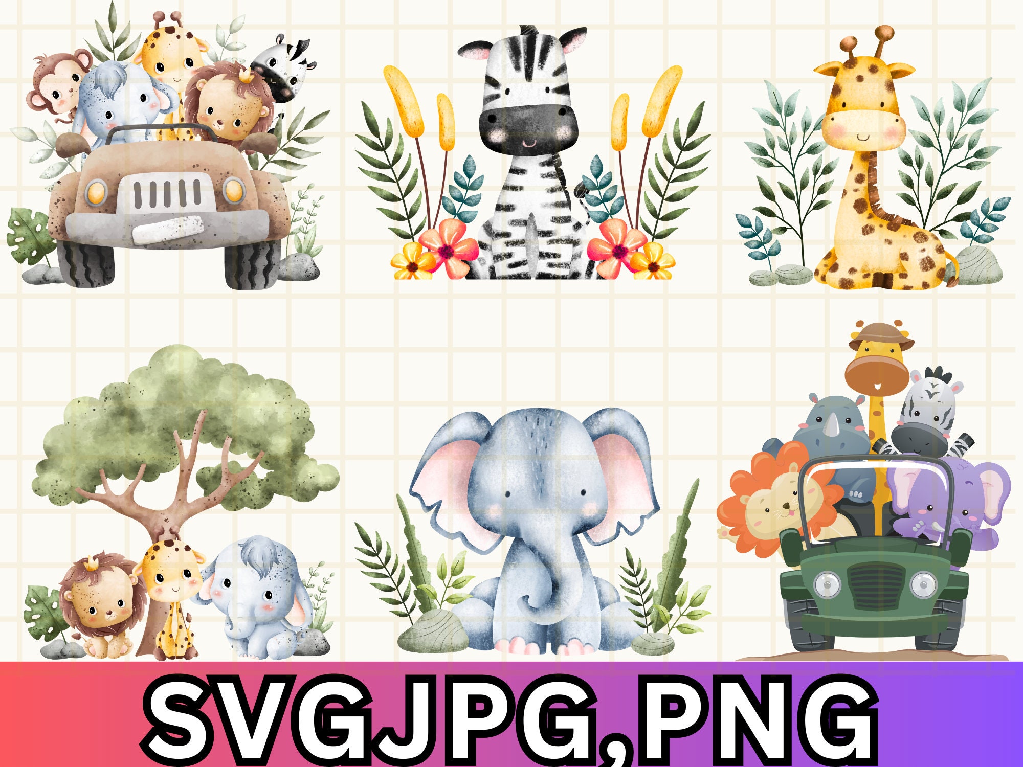 Safari Animals SVG Safari Svg Watercolor Safari Animals - Etsy