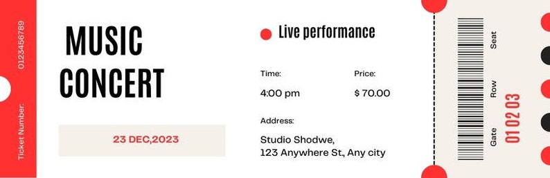 Editable Concert Ticket Template Custom Concert Ticket Gift - Etsy