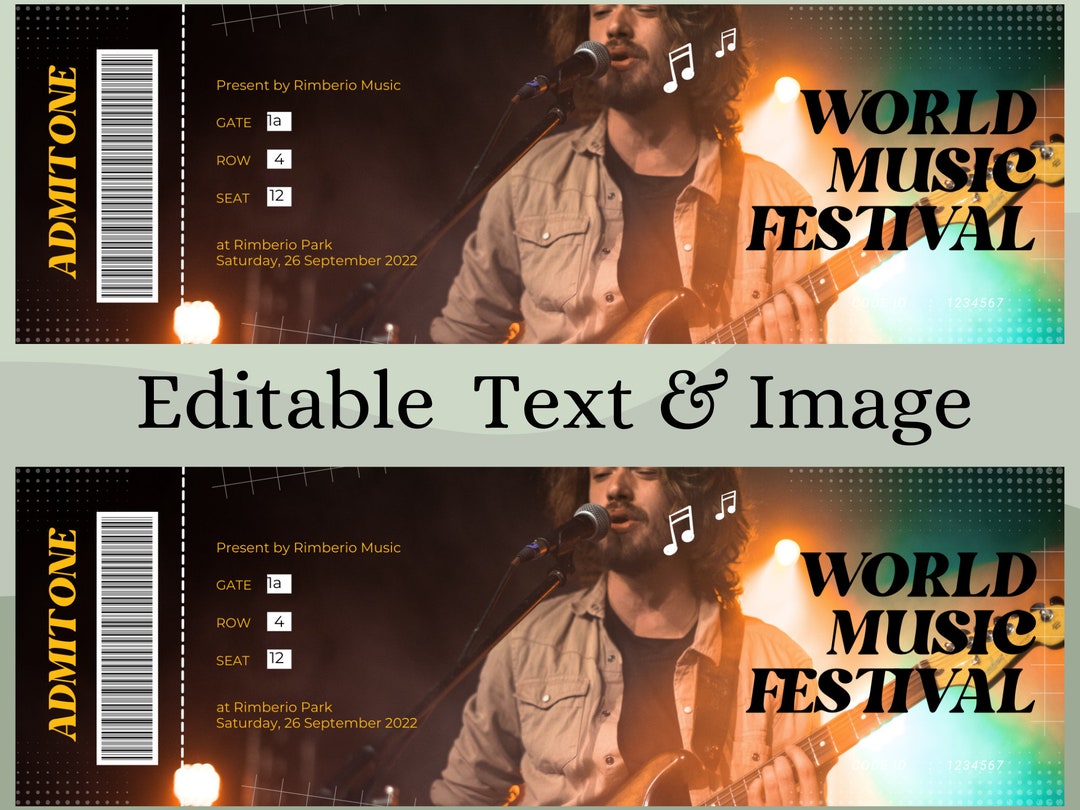 Editable Concert Ticket Template , Custom Concert Ticket Gift, Canva ...