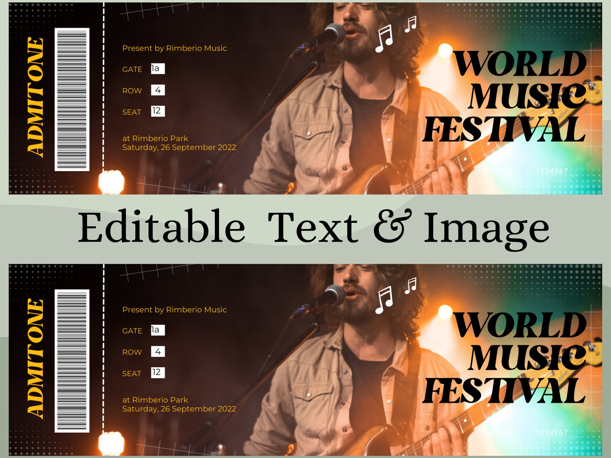 Editable Concert Ticket Template , Custom Concert Ticket Gift, Canva ...