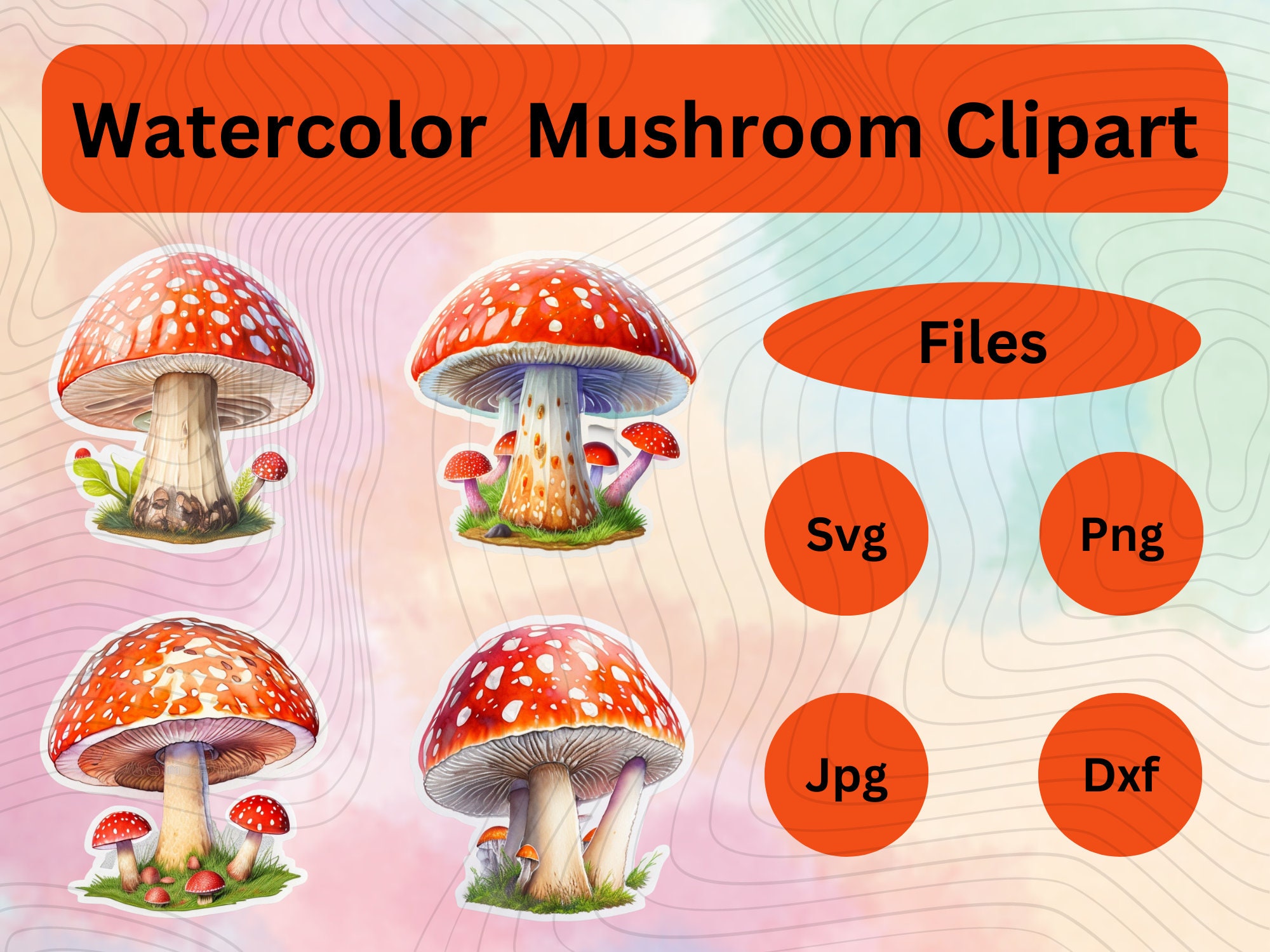 Watercolor Mushroom Clipart Mushroom Clipart Bundle - Etsy