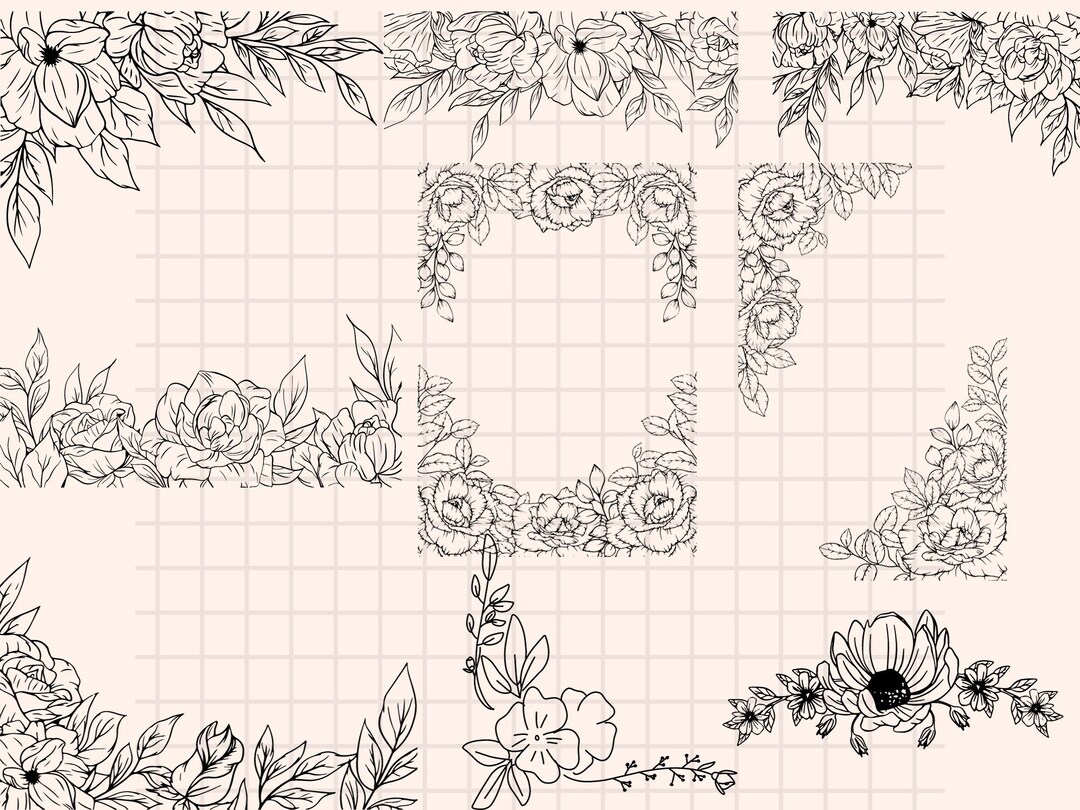 Flower Corner SVG Bundle Floral Corners PNG Set Floral Arrangement Dxf ...
