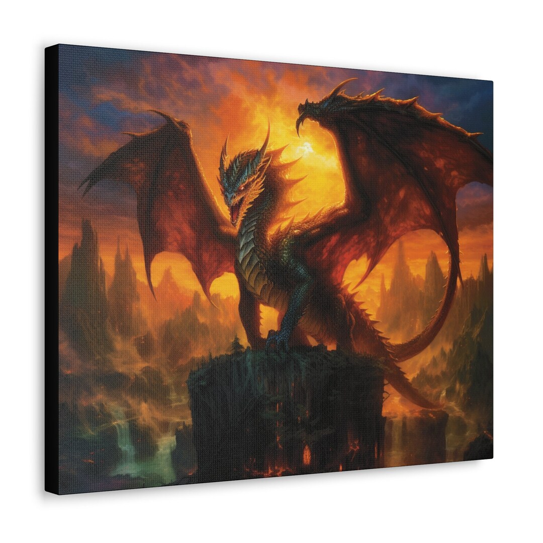 Fantasy Fire Dragon Art, Fantasy Dragon Canvas, Fire Dragon Poster ...