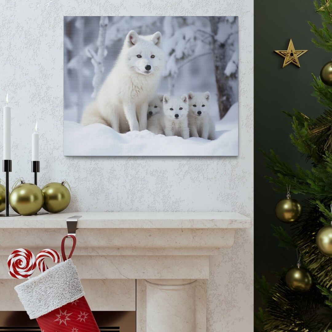 Arctic Fox Family Canvas Wall Art Snow Fox Home Decor, Custom Animal ...