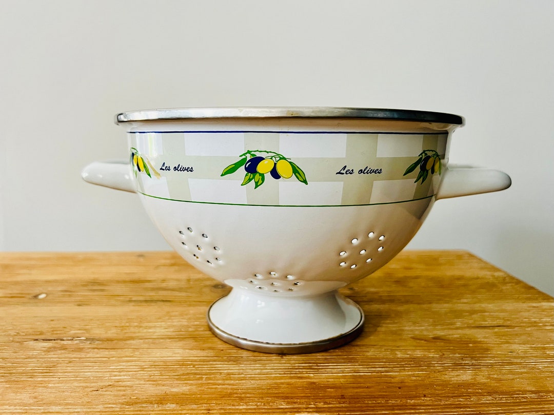 White Enameled Metal Colander - Etsy
