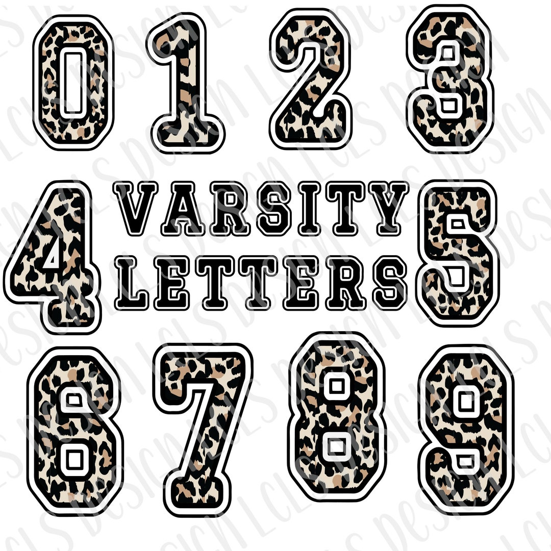 Varsity Numbers 0-9, Leopard Numbers Png, Custom Numbers Png, Custom ...