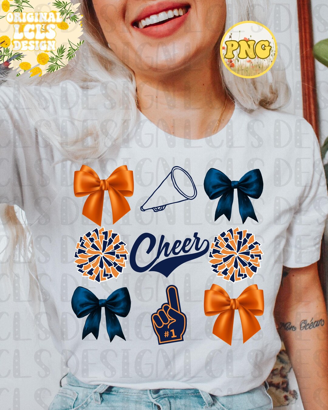 Navy Blue and Orange Cheer Coquette Png, Cheerleading Png, Cheerleader ...