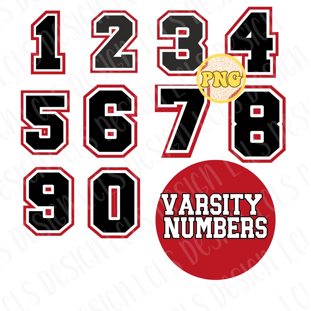 Varsity Letters 0-9 Red Black White Png, Custom Numbers Png, Custom ...