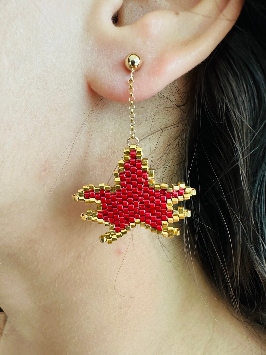 Handmade Weaved Beaded Maple Leaf Earrings in Gold Filled 14K - Etsy
