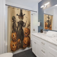 Creepy Sunset Skeleton Shower Curtain Gothic Pastel Bathroom Decor ...