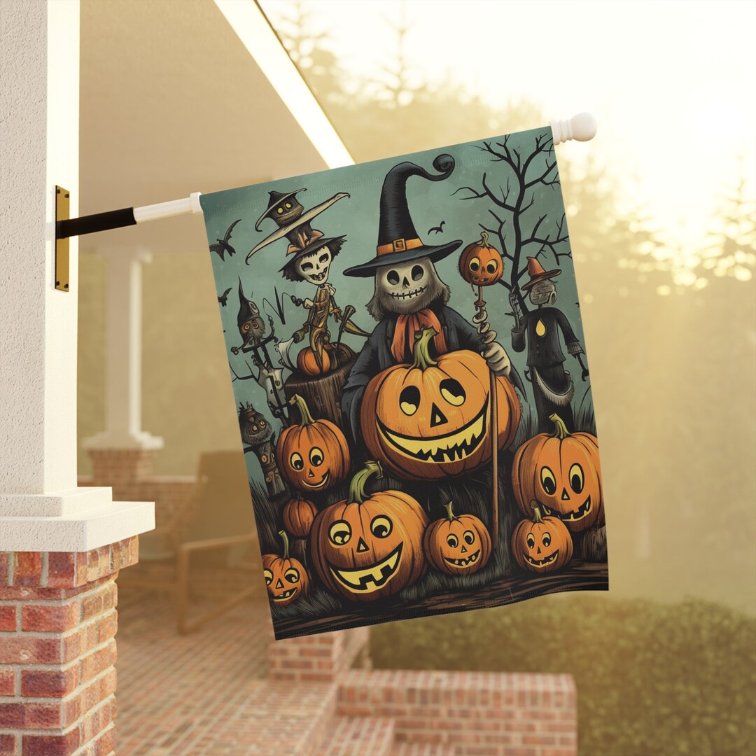 Creepy Vintage Scarecrow Halloween Flag- Outdoor Halloween Decor ...