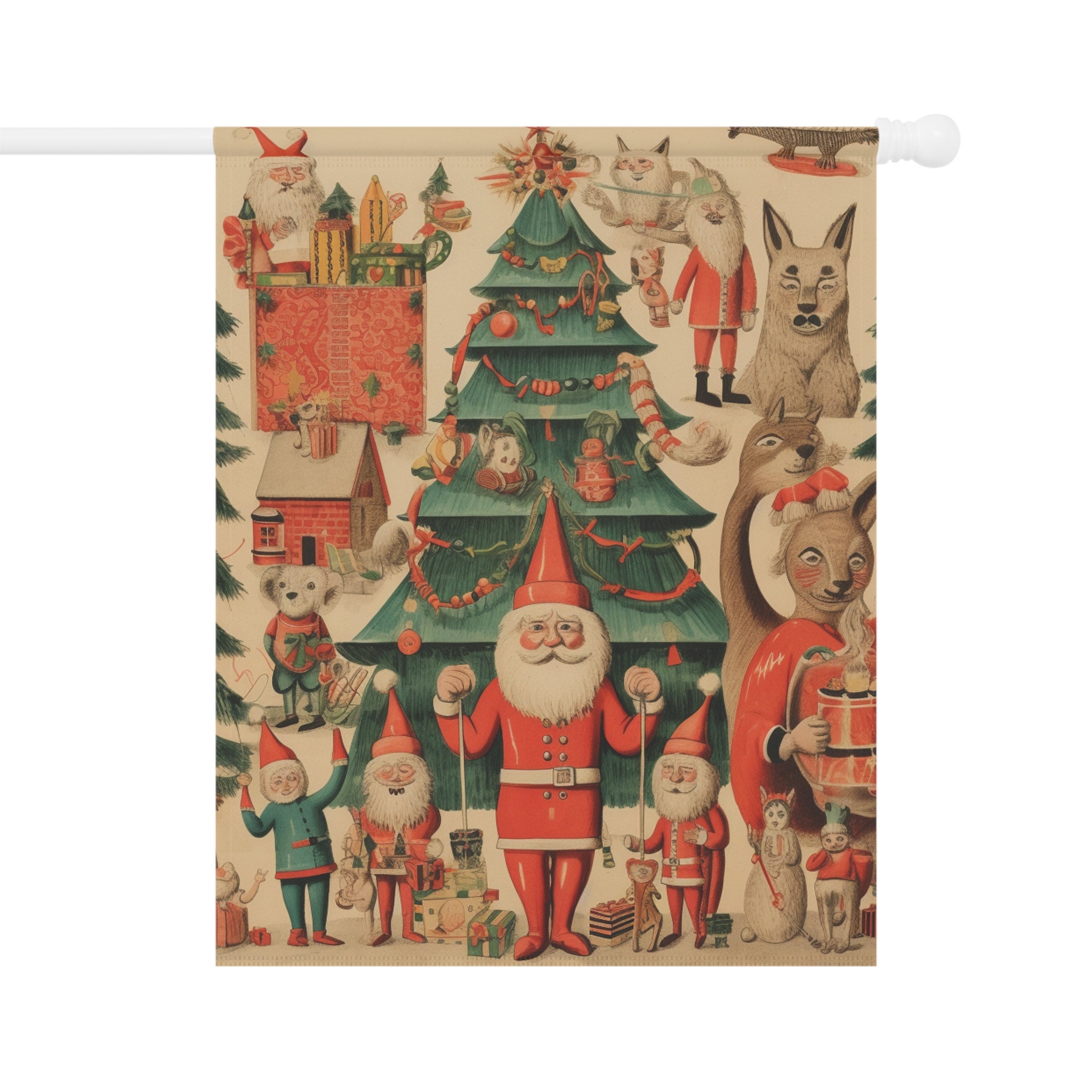 Garden & House Banner: Vintage Christmas House Flag - Charming Santa ...