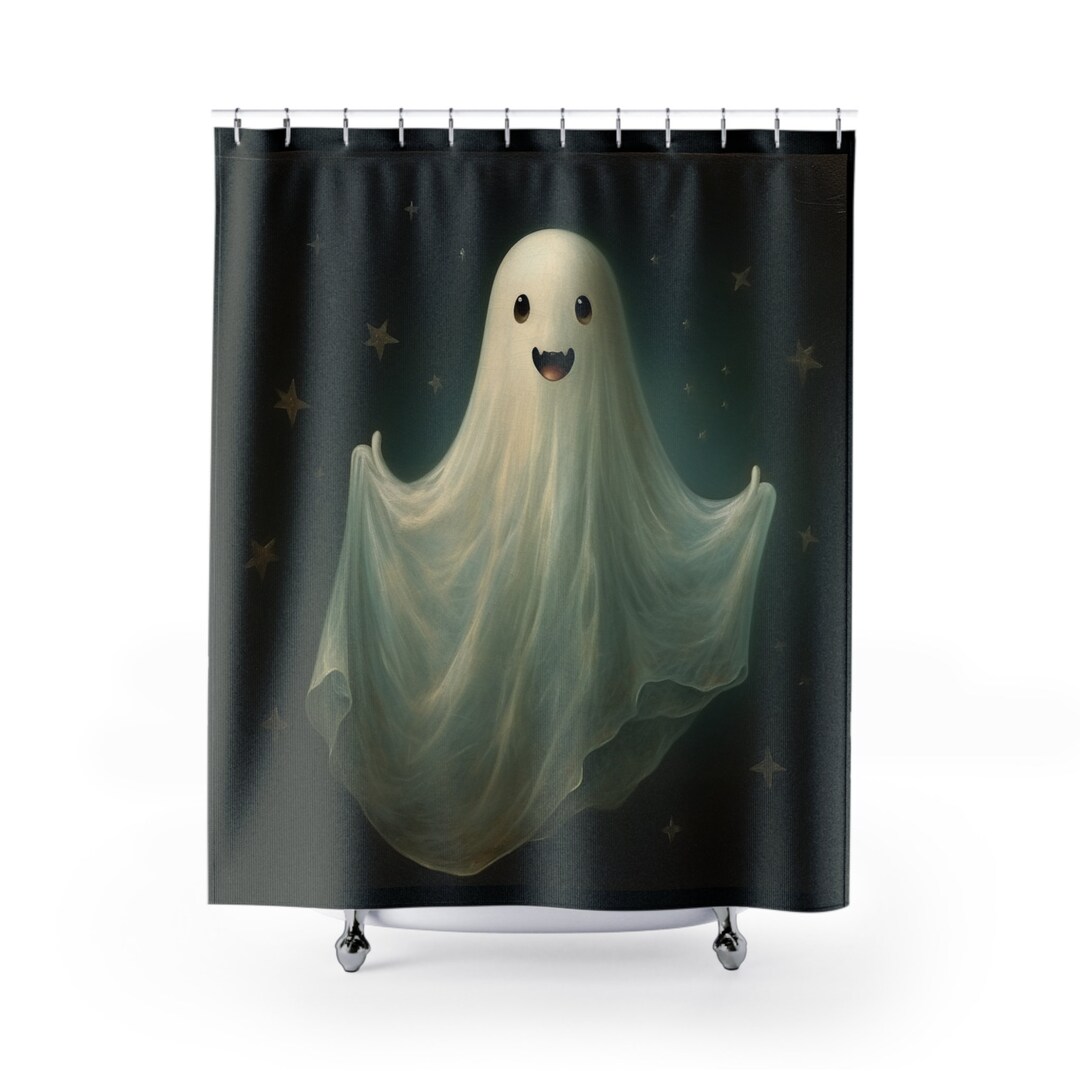 Vintage Style Adorable Ghost Shower Curtain - Halloween Bathroom Decor ...