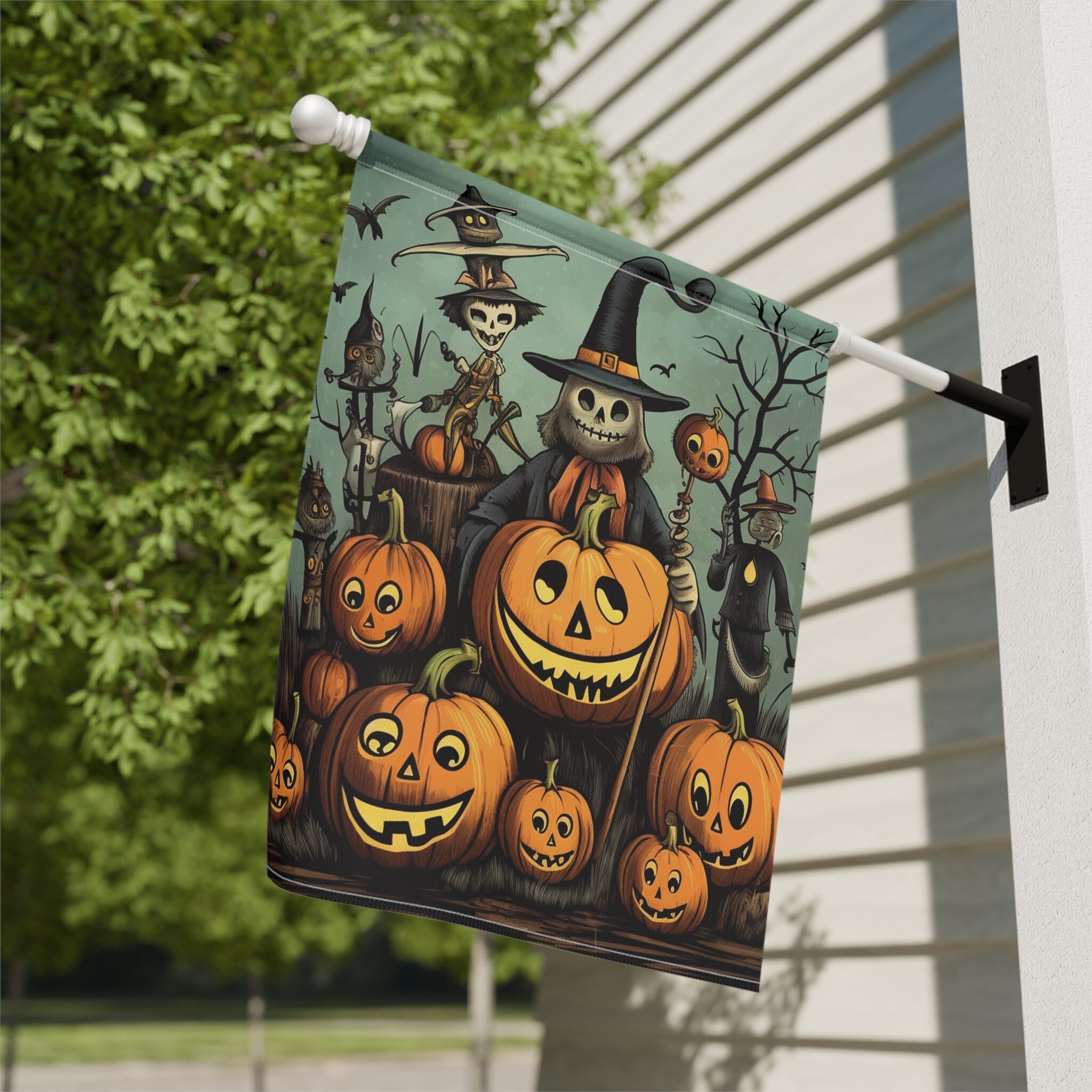 Creepy Vintage Scarecrow Halloween Flag Outdoor Halloween Decor Spooky ...