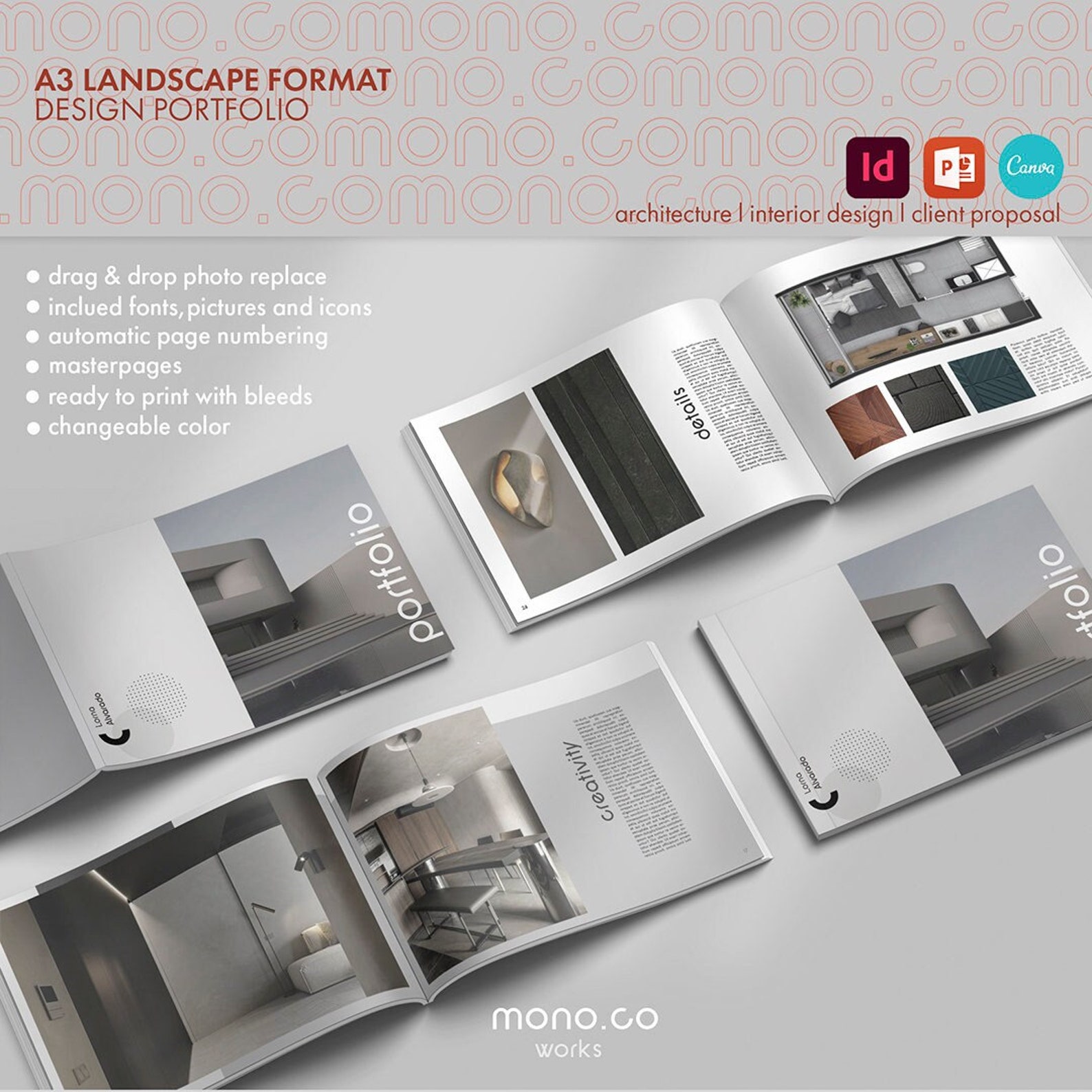 Presentation Portfolio Indesign Template A3 Landscape Interior E Design ...