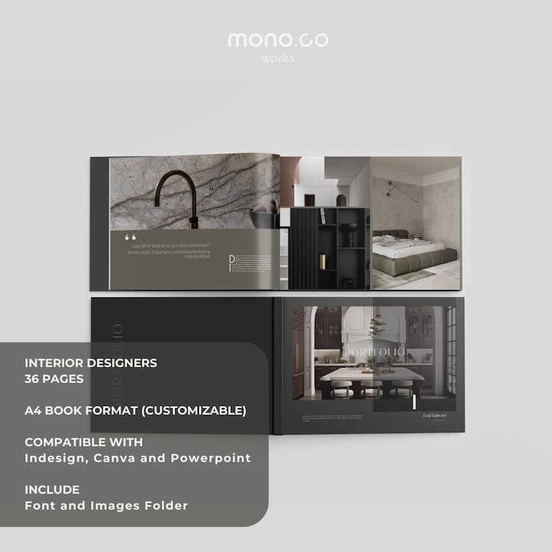Interior Design Brochure Template Portfolio Student Project Layout - Landscape Format ...