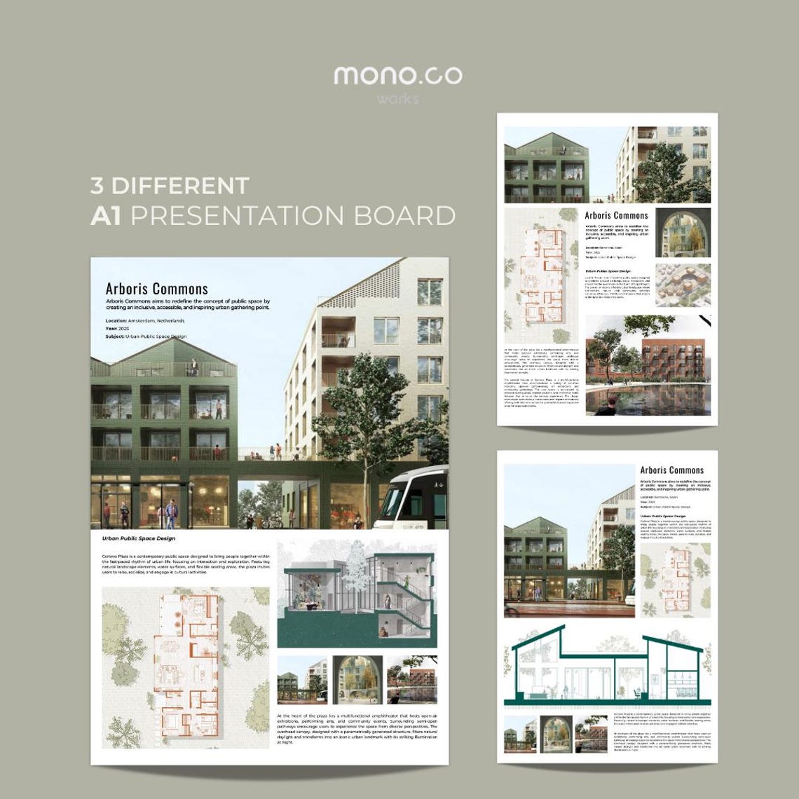 Minimalist A1 Presentation Board | Architecture Portfolio Templates - Etsy