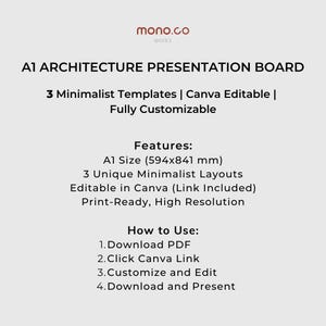 Minimalist A1 Presentation Board | Architecture Portfolio Templates - Etsy