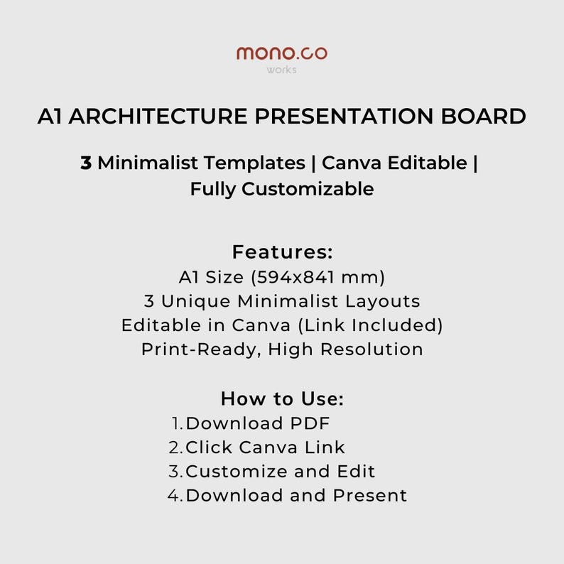 Minimalist A1 Presentation Board | Architecture Portfolio Templates - Etsy