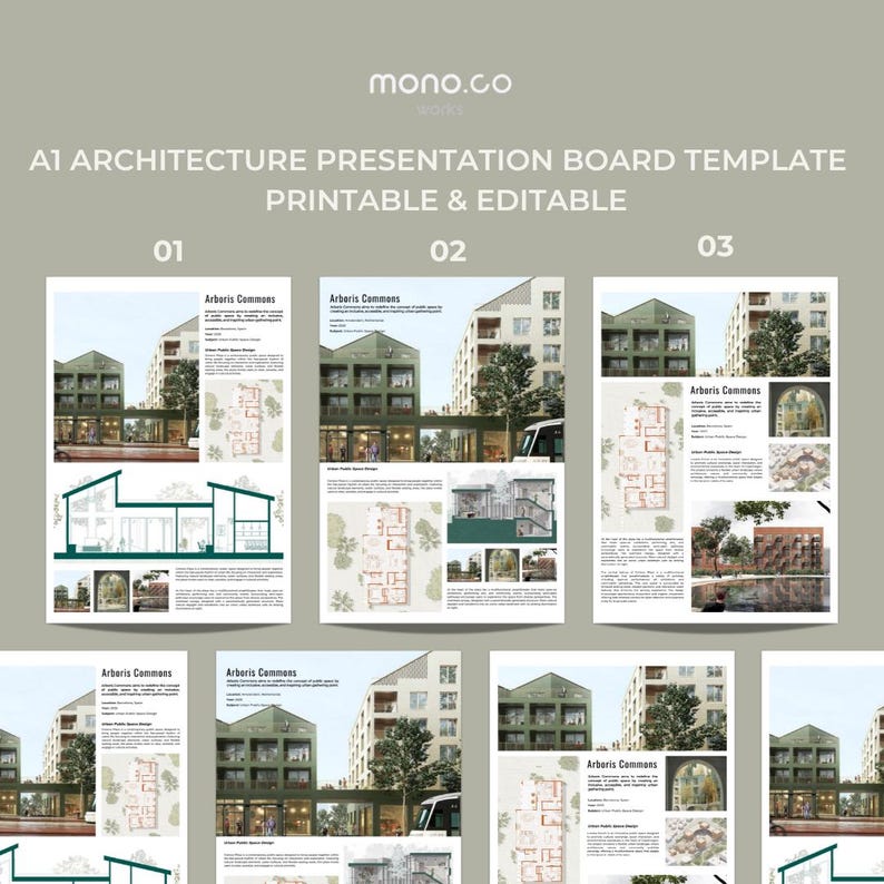 Minimalist A1 Presentation Board | Architecture Portfolio Templates - Etsy