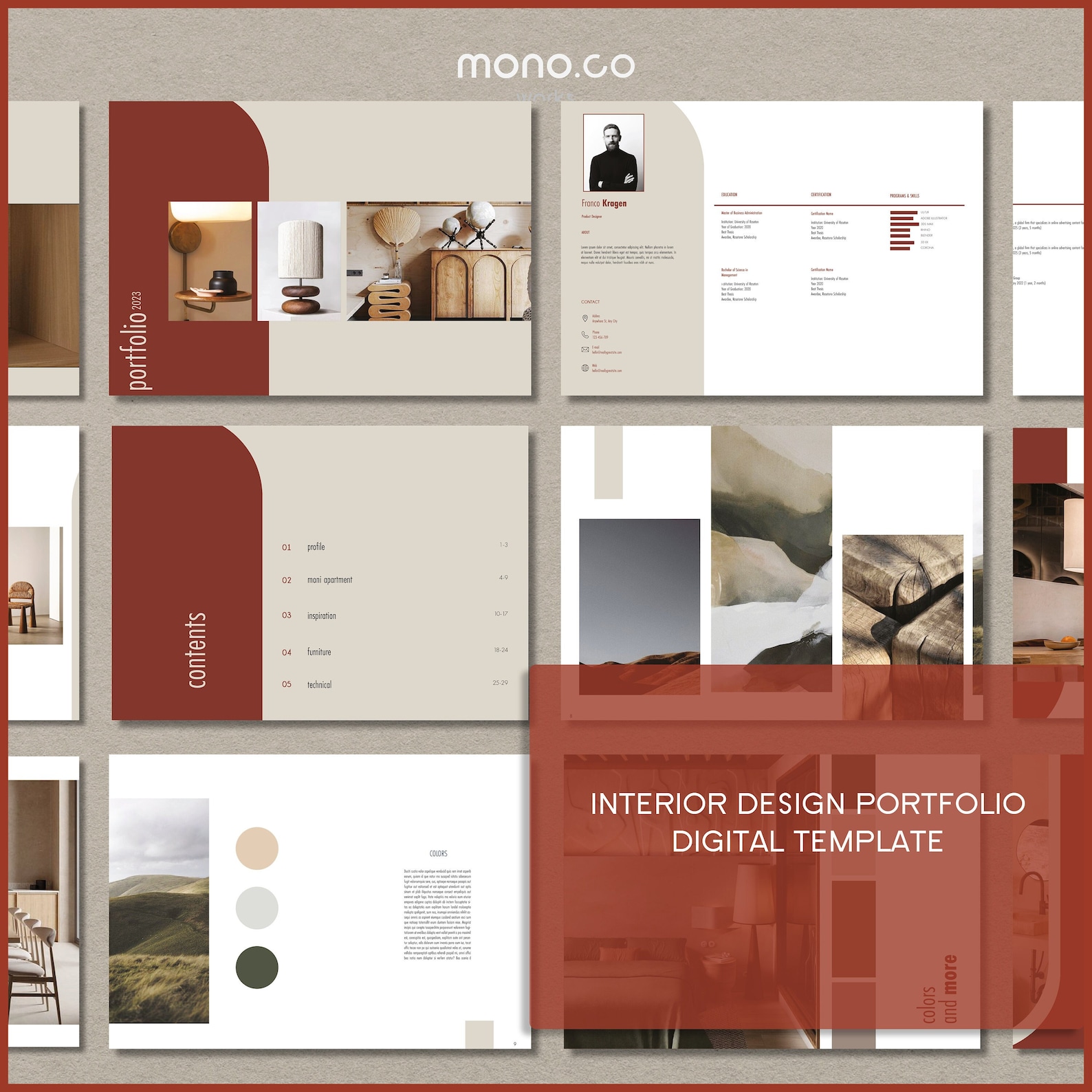 Interior Designer Portfolio Design Template Digital Editable Indesign ...