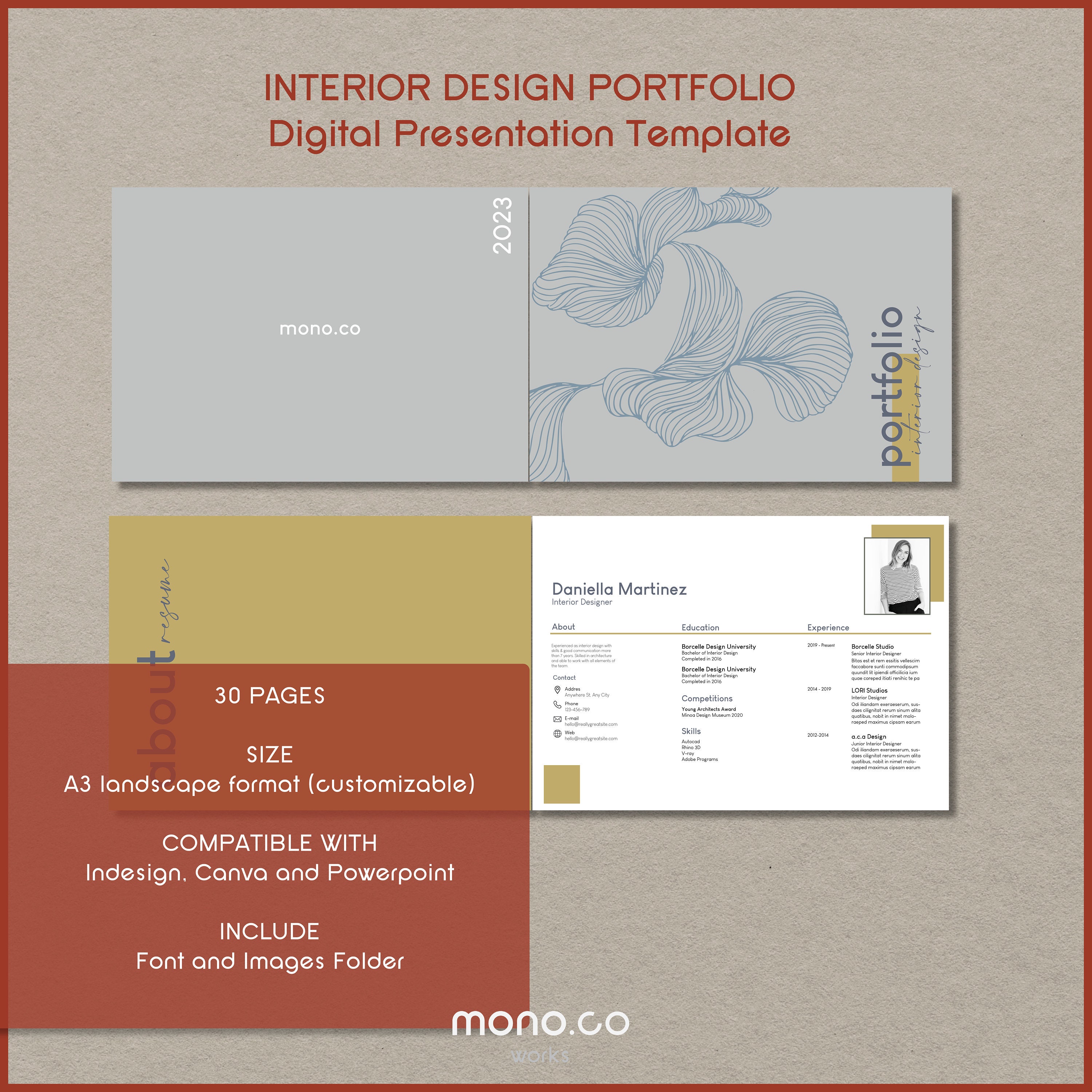 Indesign Portfolio Template Architecture | Modern Minimalist Powerpoint ...