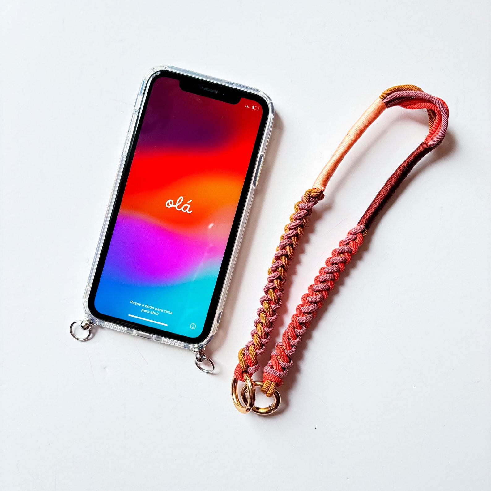 Macrame Phone Crossbody Strap Set: Shell Pink & Orange Lanyard - Etsy