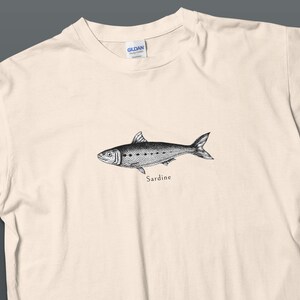 Vintage Sardine Illustration T-shirt, Unisex Fish Print Tee, Graphic ...