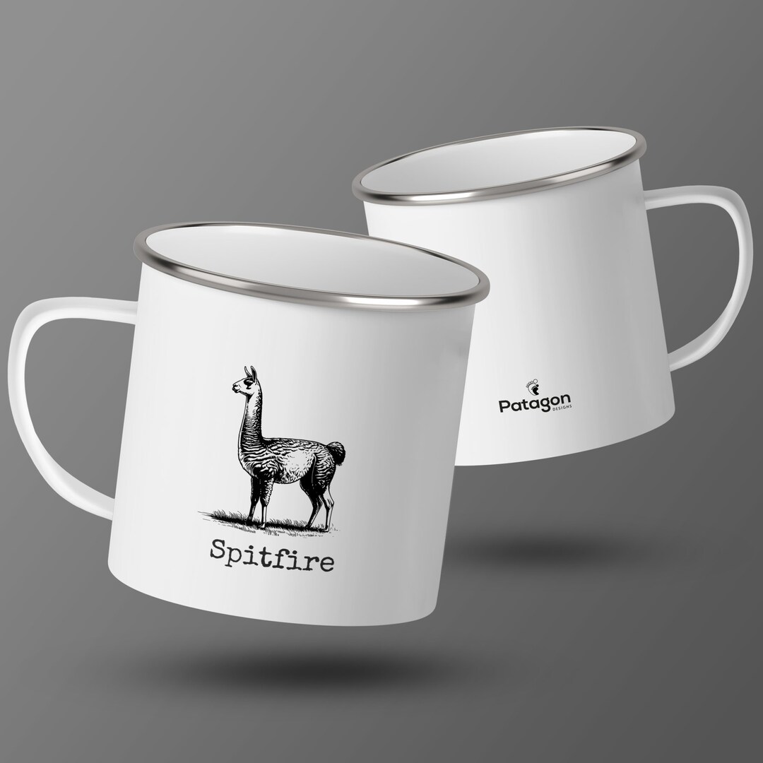 Spitfire Guanaco Camping Mug, Unique Animal Print Coffee Cup, Black and ...